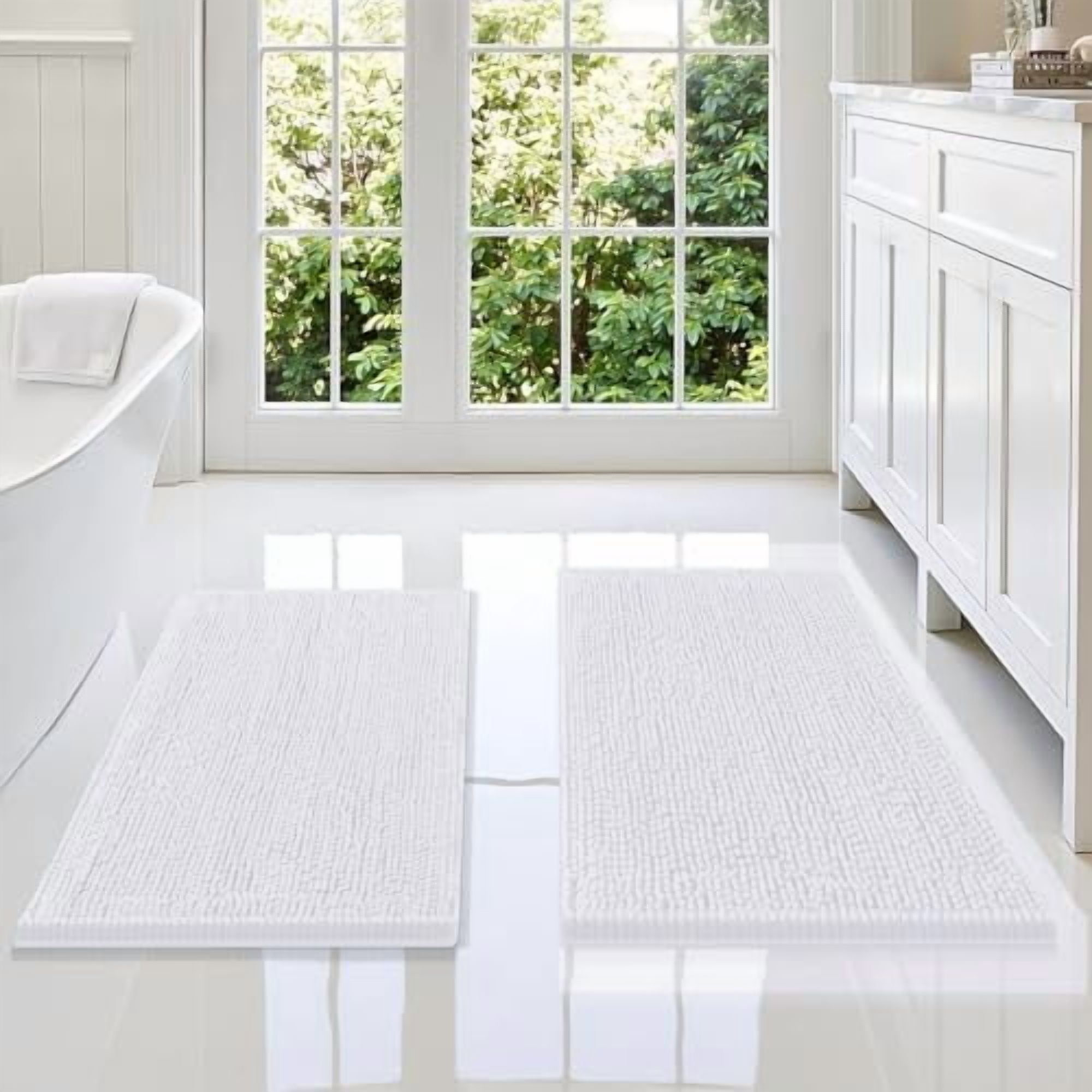 Bathroom Rugs Sets 2 Piece, Soft Absorbent Chenille Machine Washable ...