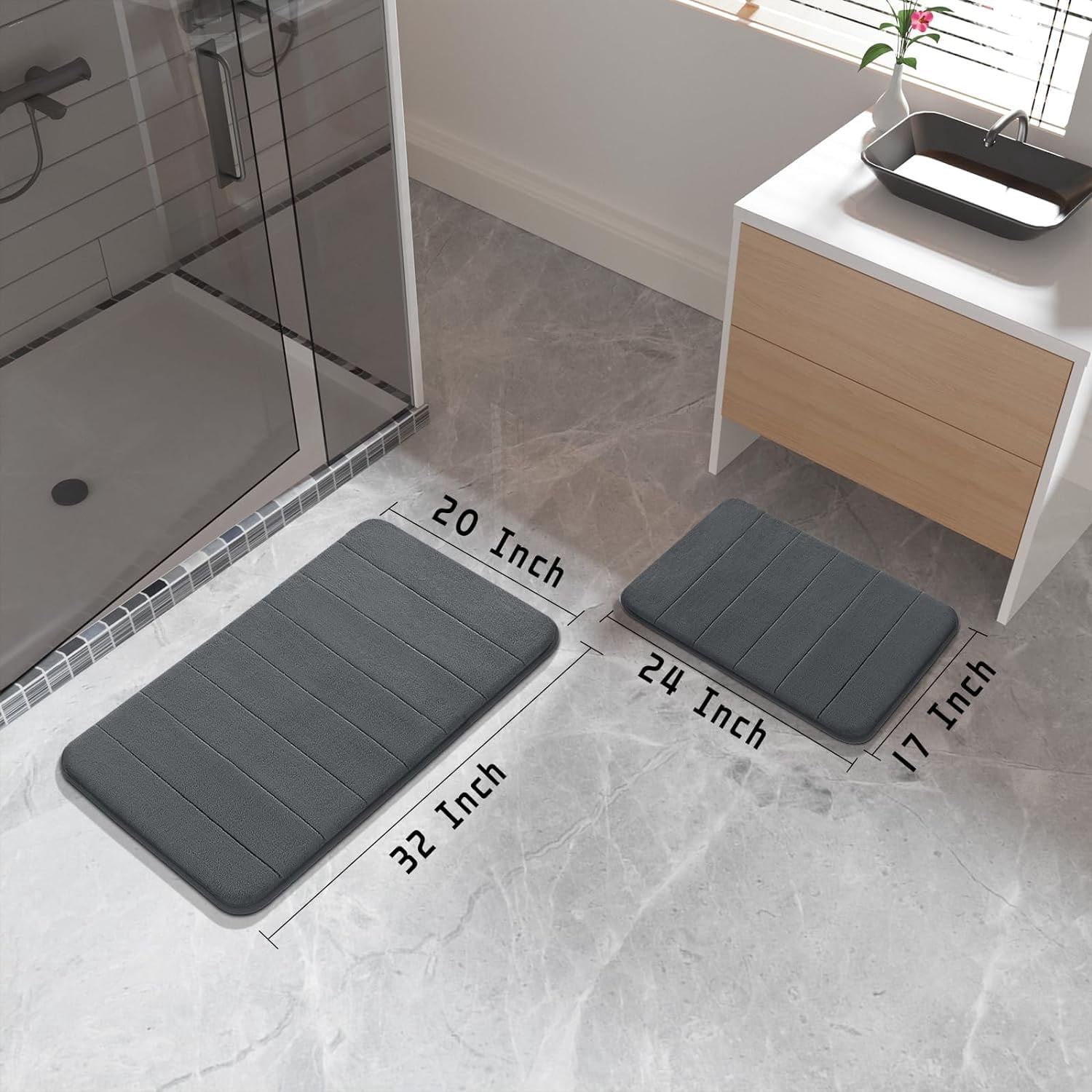 Bathroom Rugs Sets 2 Piece, Soft Absorbent Memory Foam Bath Mats Set ...