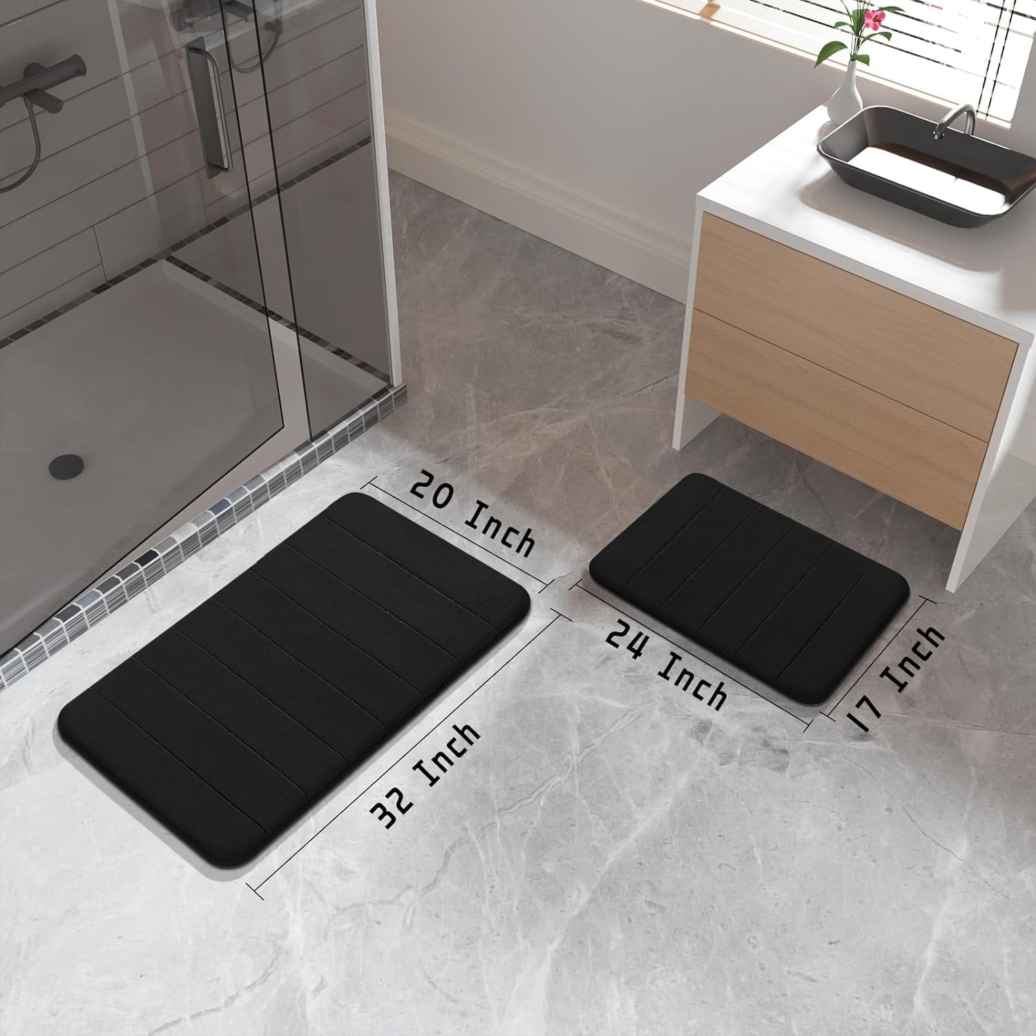 Bathroom Rugs Sets 2 Piece, Soft Absorbent Memory Foam Bath Mats Set ...