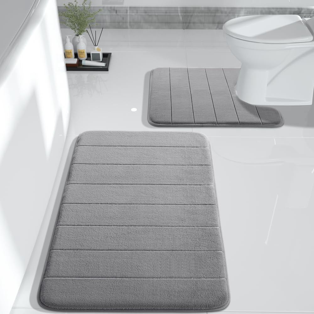 Bathroom Rugs Sets 2 Piece, Soft Absorbent Memory Foam Bath Mats Set ...