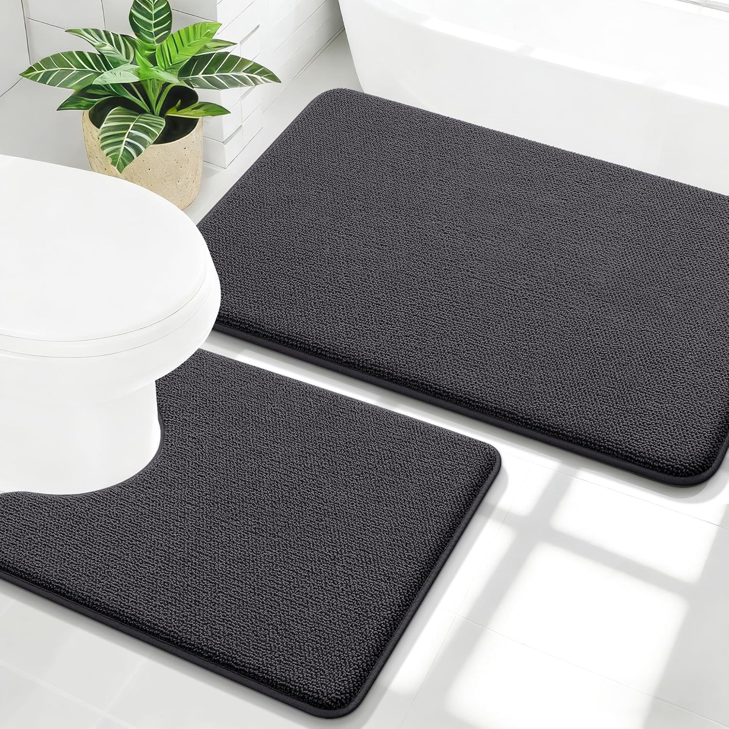 Bathroom Rugs Sets 2 Piece, Soft Absorbent Memory Foam Bath Mats and U ...
