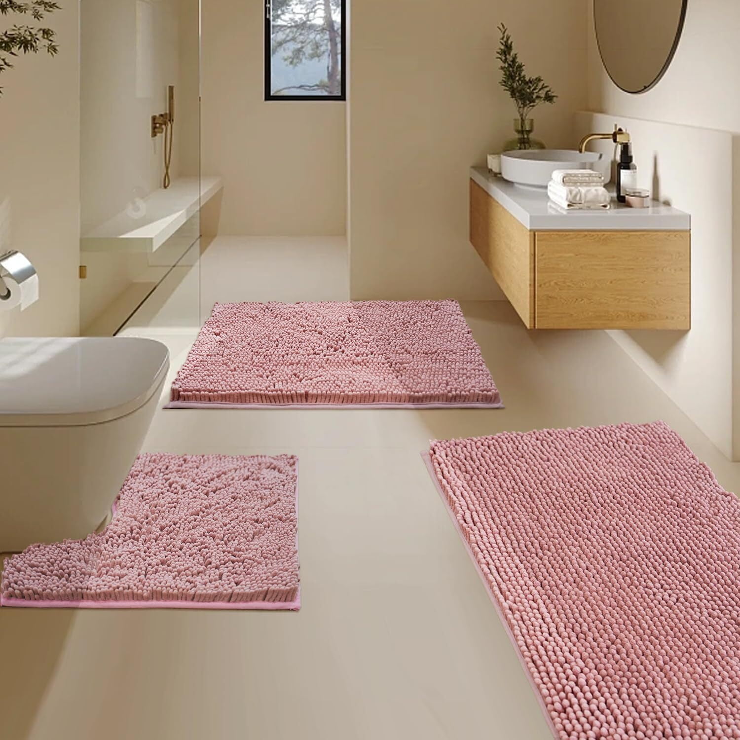 Bathroom Rugs Sets 2 Piece, Ultra Soft Absorbent Bath mat Chenille ...