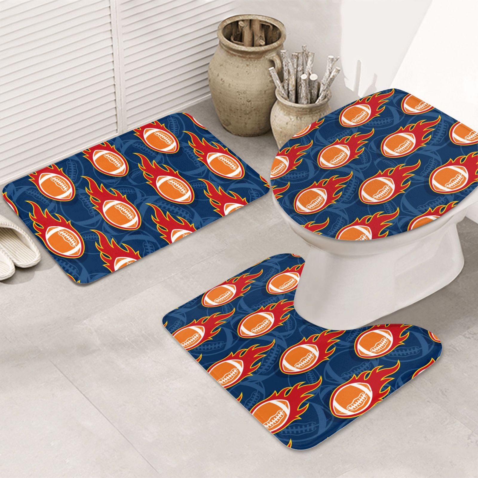 Bathroom Rugs Sets 3 Piece - American Football Fire Flames Non Slip ...