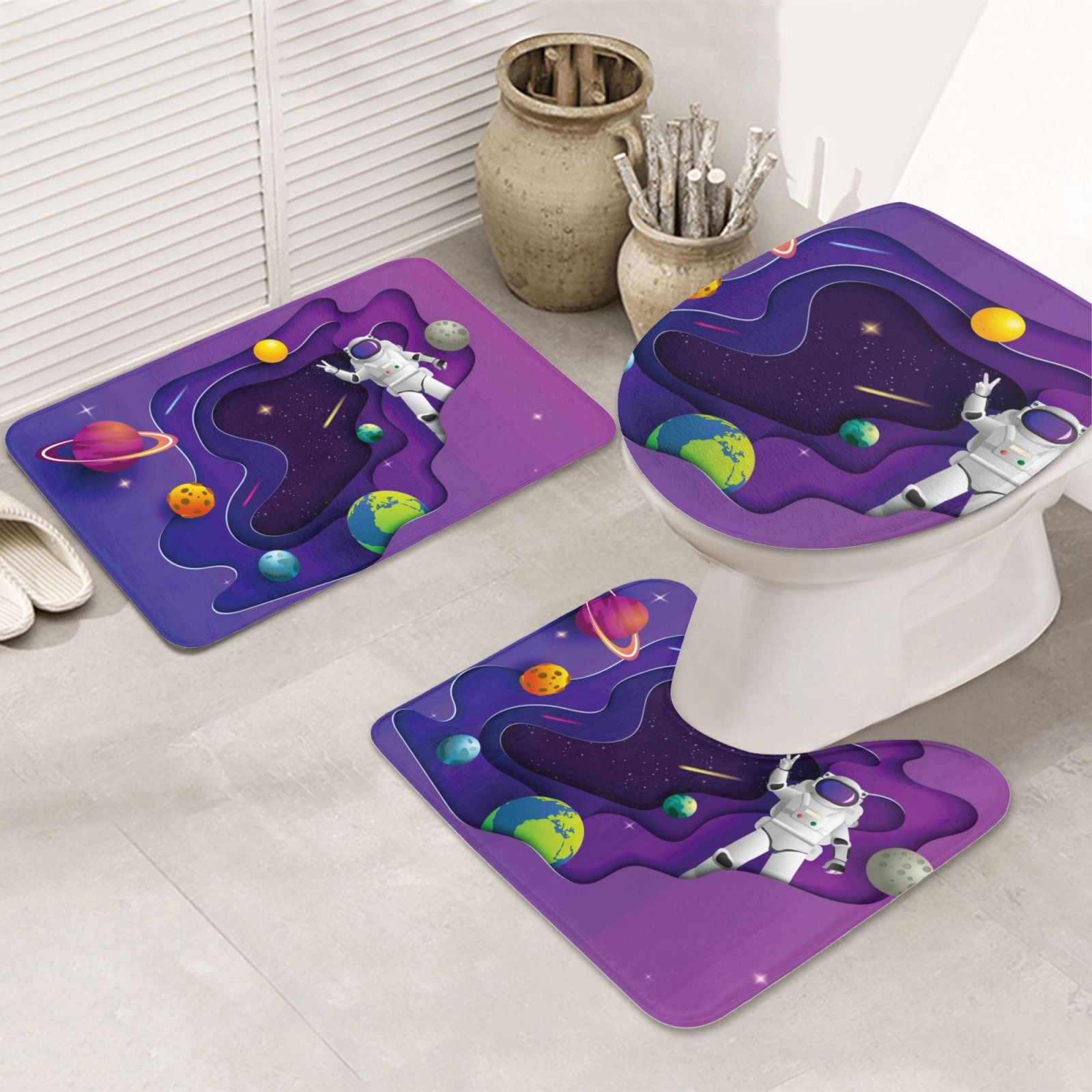 Bathroom Rugs Sets 3 Piece - Astronaut on Mission in Outer Space Non ...