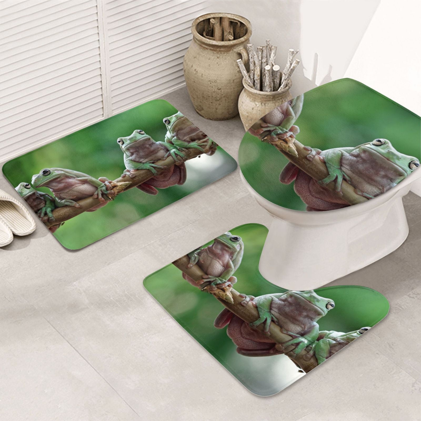 Bathroom Rugs Sets 3 Piece Australian White Tree Frog Branch Soft Non ...