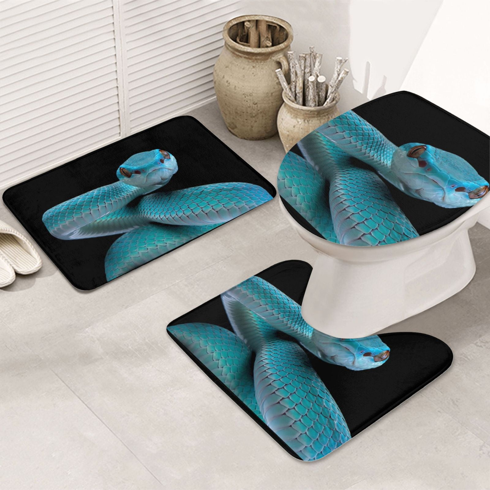 Bathroom Rugs Sets 3 Piece - Blue Viper Snake1 Absorbent Non Slip Bath ...