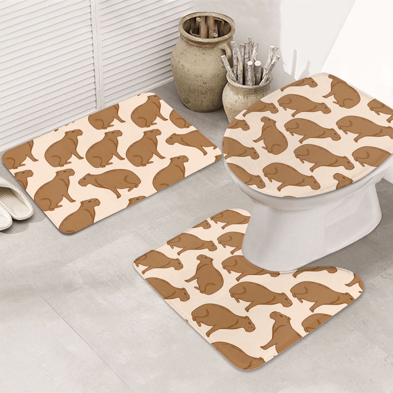 Bathroom Rugs Sets 3 Piece, Brown Capybara Bath Mats for Bathroom with ...