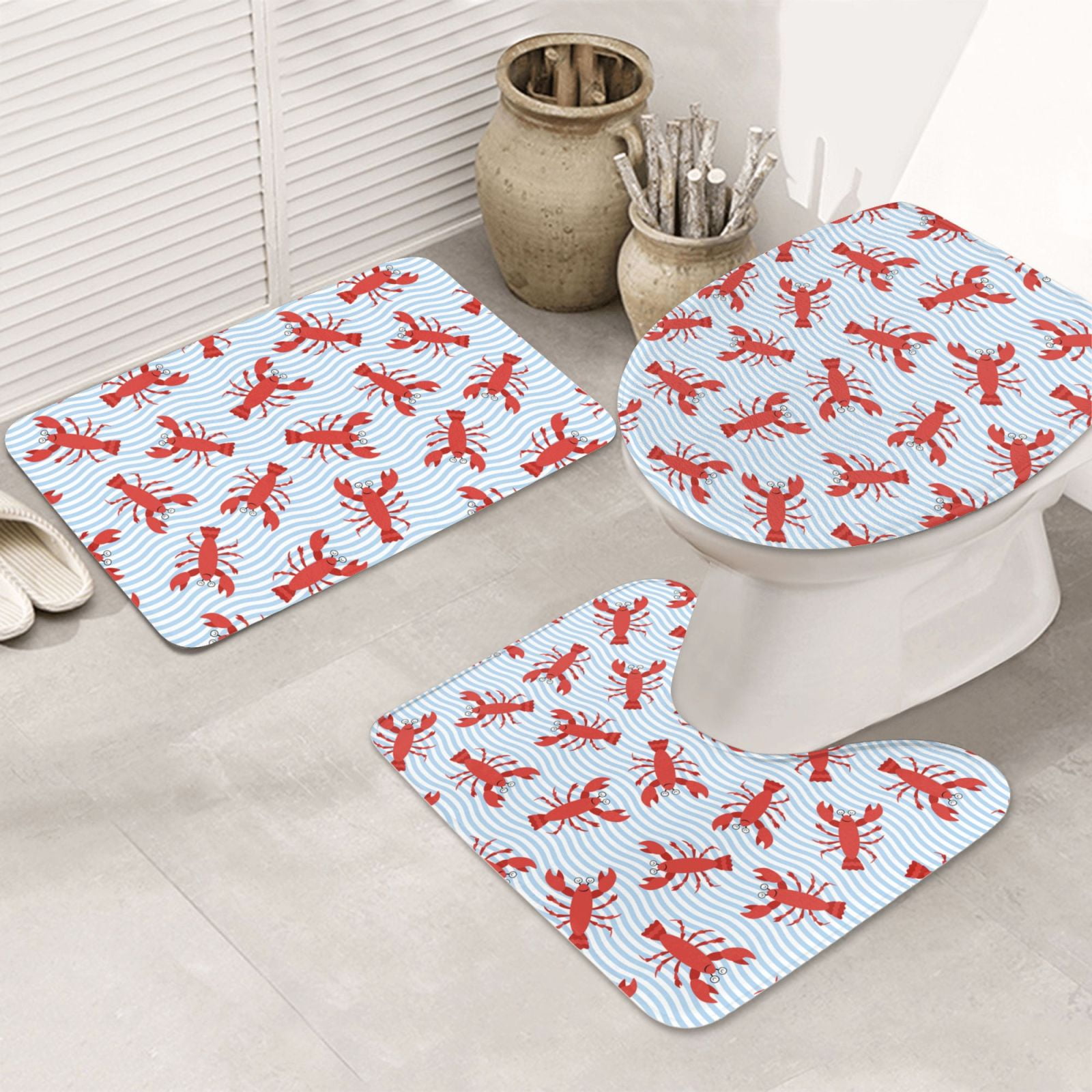 Bathroom Rugs Sets 3 Piece - Cartoon Lobsters 1 Non Slip Washable Bath ...