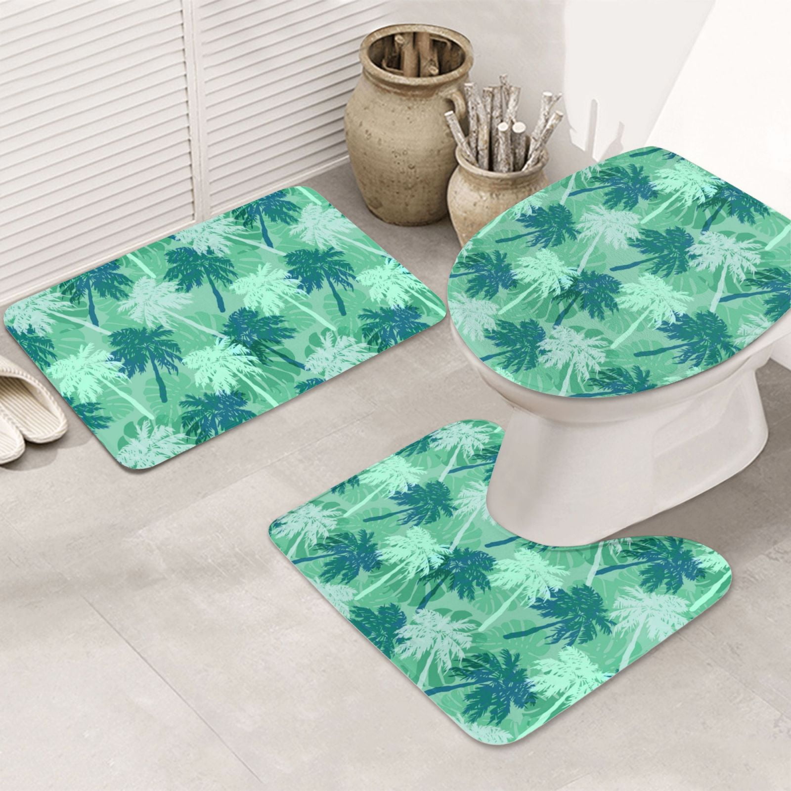 Bathroom Rugs Sets 3 Piece, Coconut trees Camouflage Bath Mats for ...