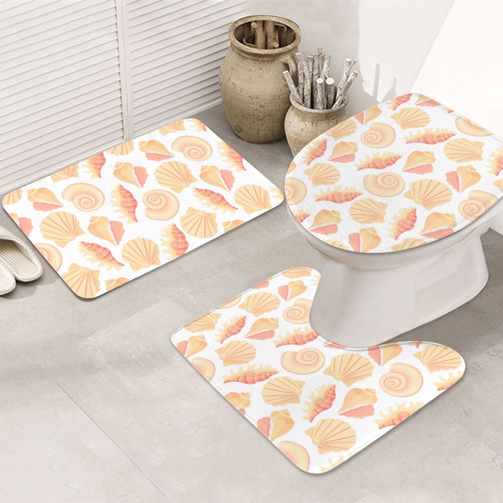 Bathroom Rugs Sets 3 Piece - Conch Shells Print No.9050 Non Slip ...