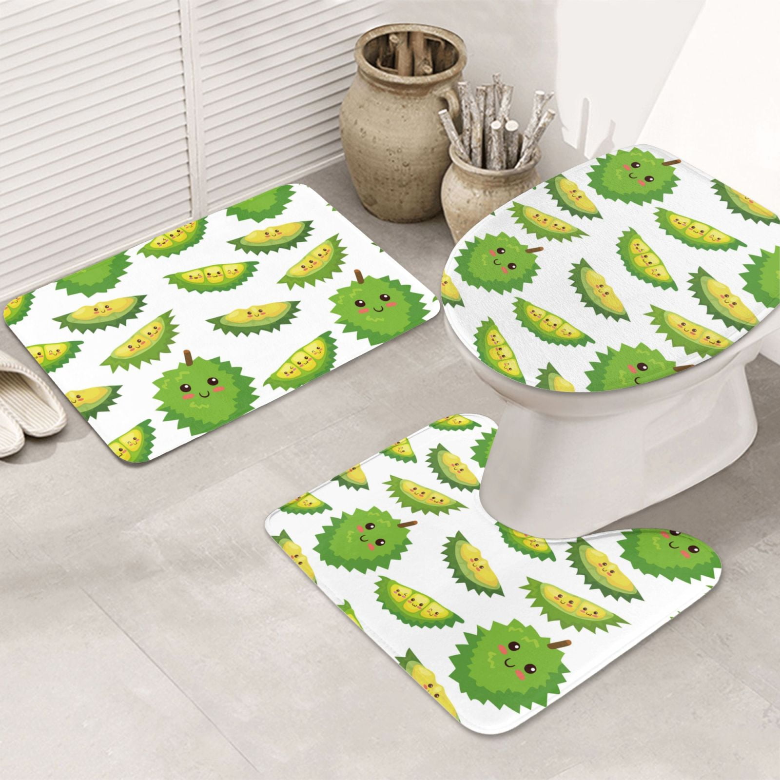 Bathroom Rugs Sets 3 Piece Cute Durian Mint Green Soft Non Slip ...