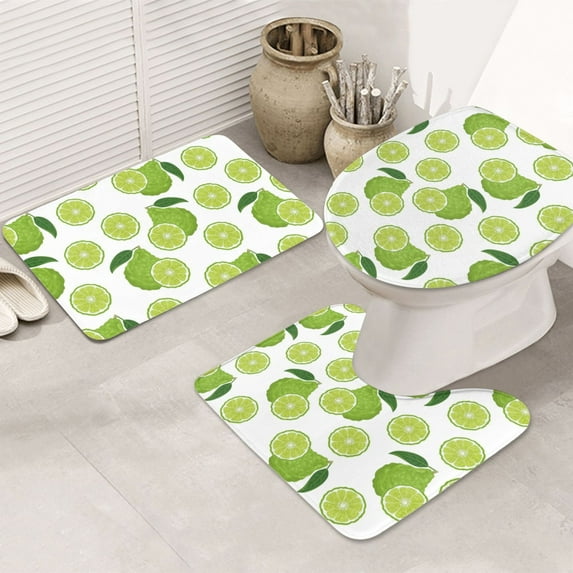 Bathroom Rugs Sets 3 Piece - Cute Forest Green Limes Absorbent Non Slip ...