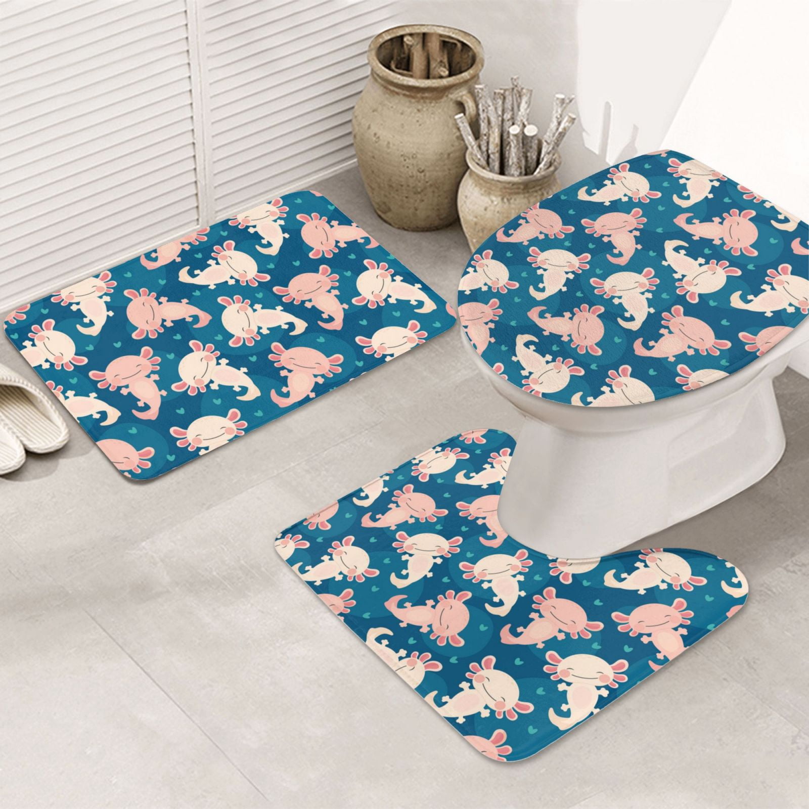 Bathroom Rugs Sets 3 Piece - Cute Salamander Non Slip Washable Bath ...