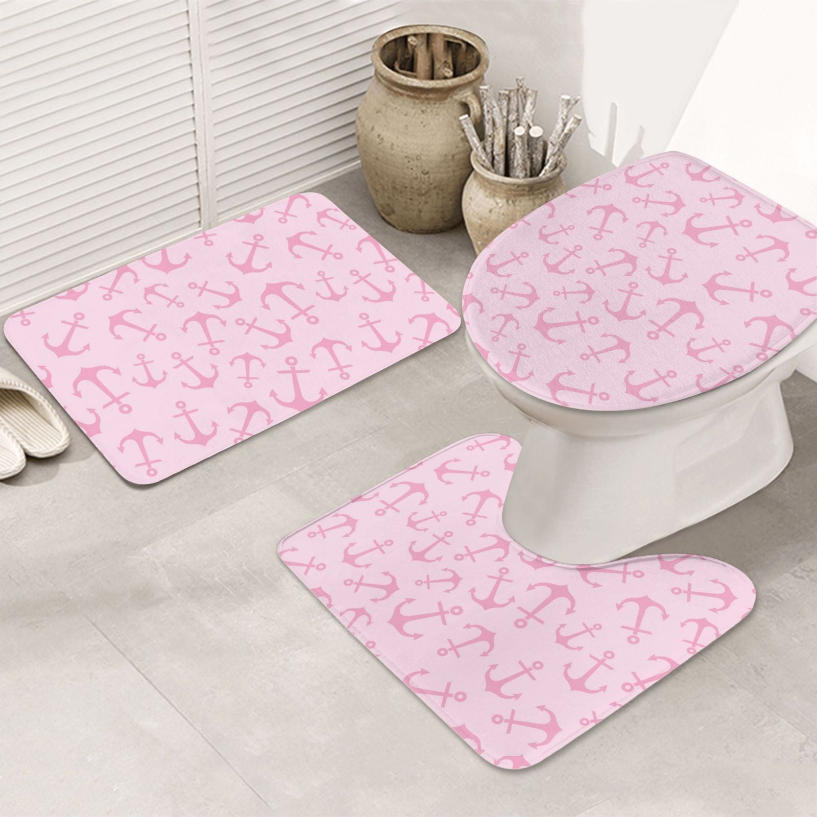 Bathroom Rugs Sets 3 Piece, Cute pink anchor Bath Mats for Bathroom ...