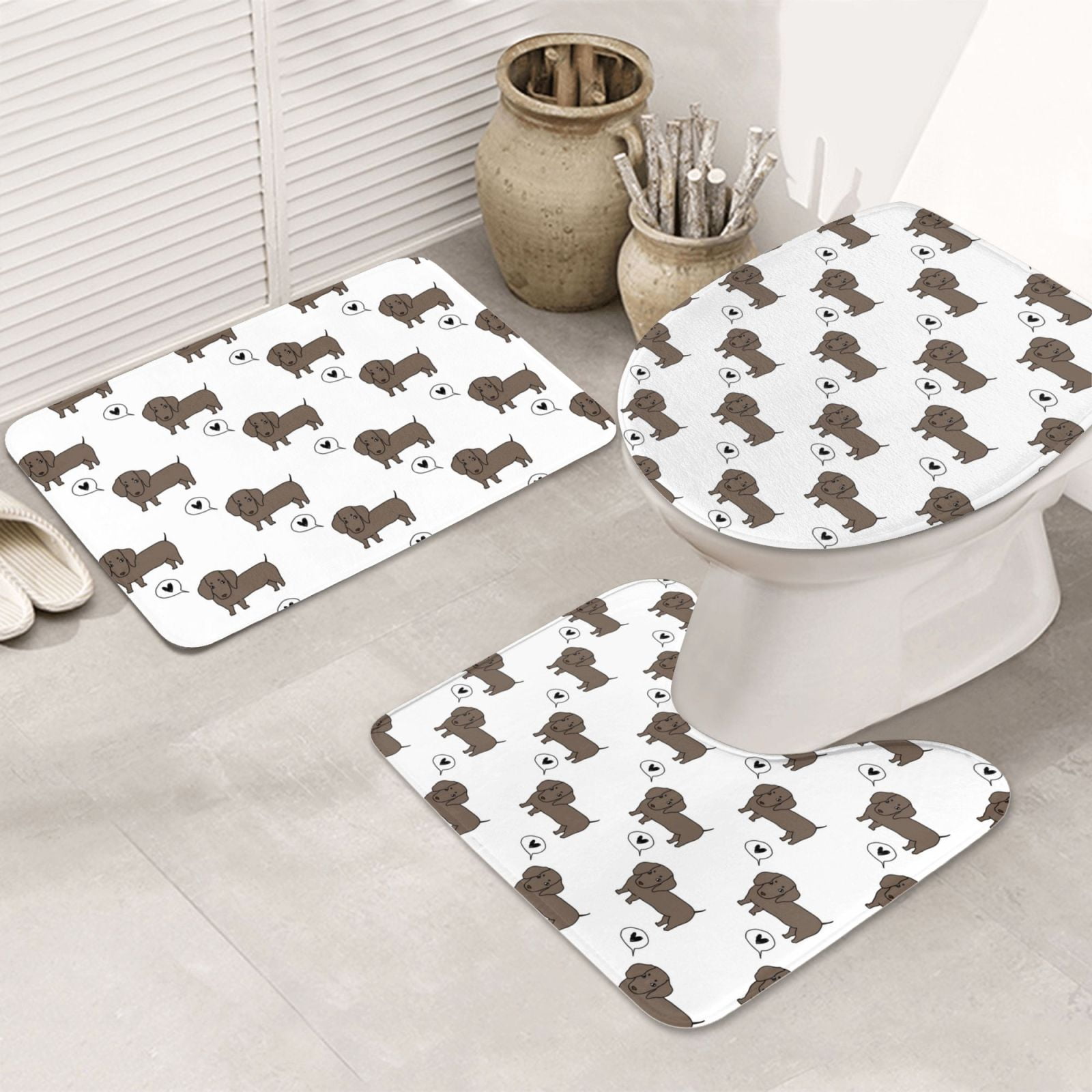 Bathroom Rugs Sets 3 Piece - Dachshund Dog Puppy Black Love Absorbent ...
