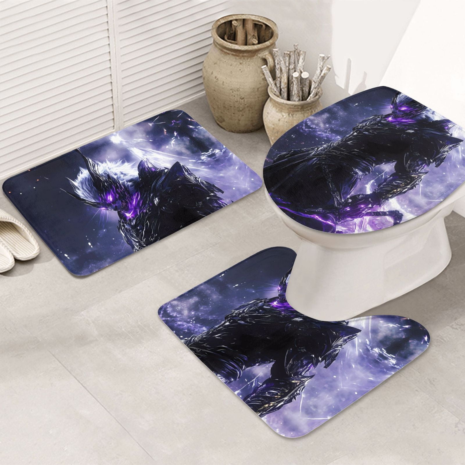 Bathroom Rugs Sets 3 Piece - Dark Knight Purple Aura Absorbent Non Slip ...