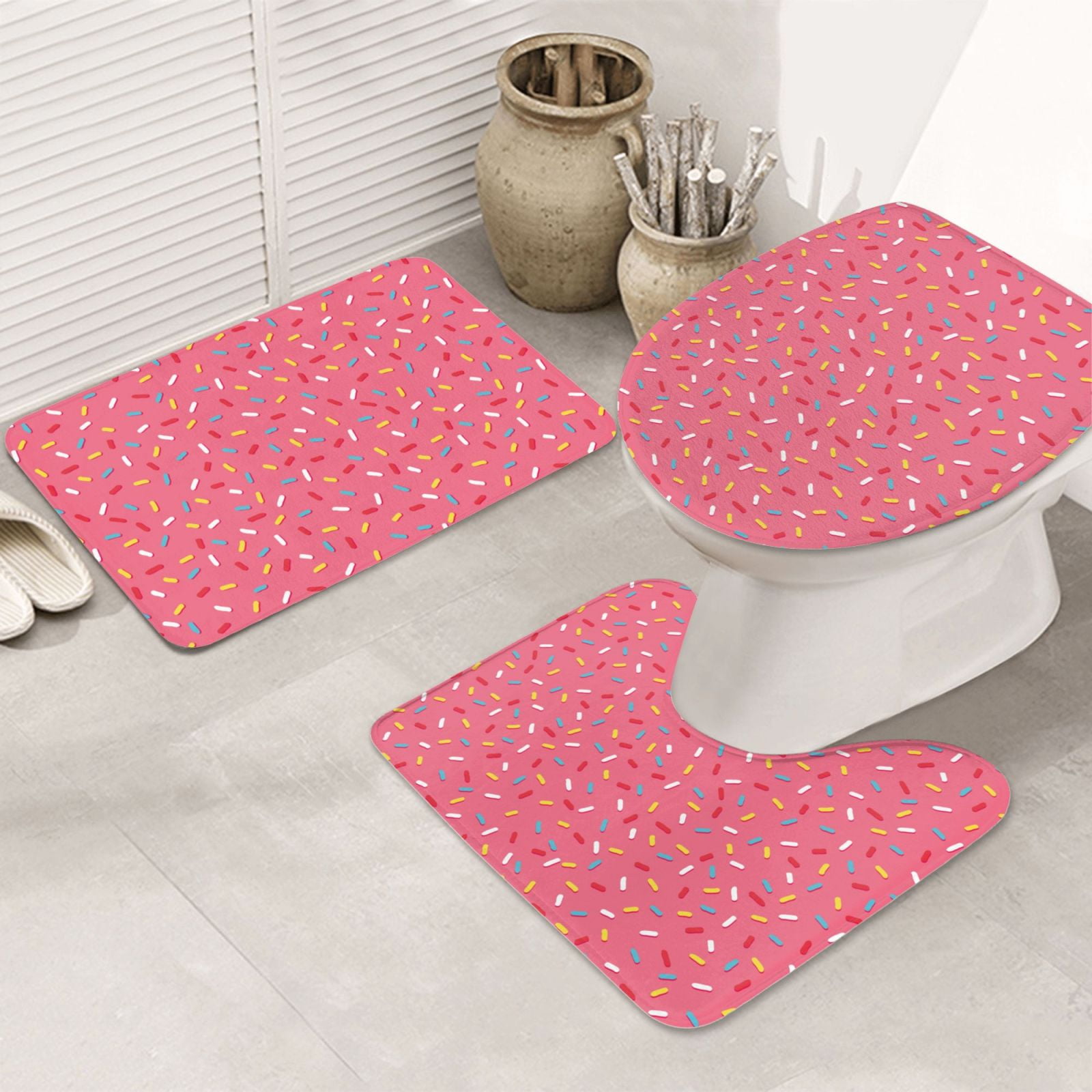 Bathroom Rugs Sets 3 Piece Donut crumbs Print Soft Non Slip Bathroom ...