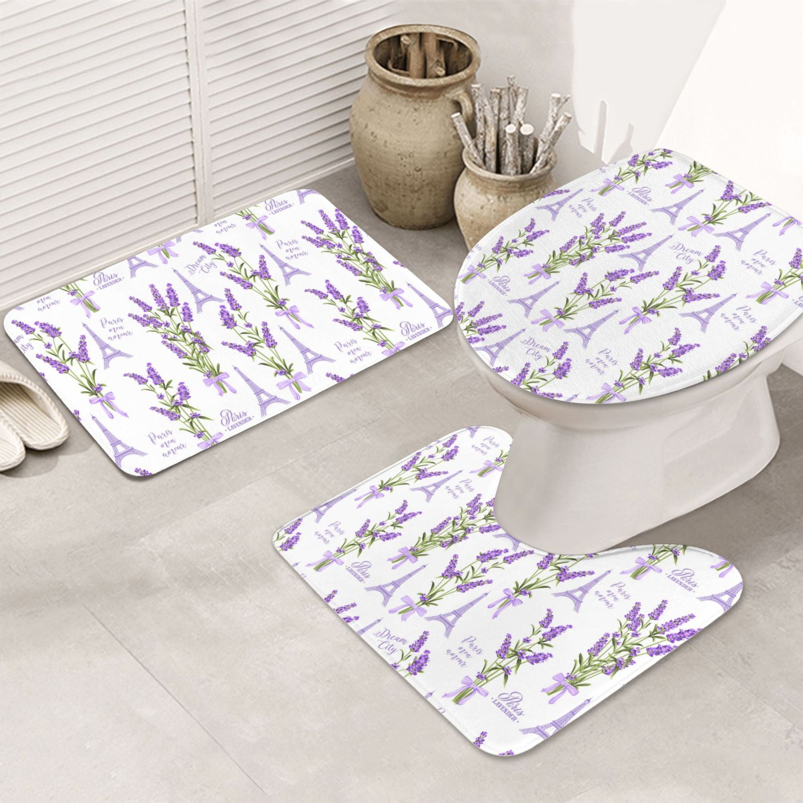 Bathroom Rugs Sets 3 Piece - Eiffel Tower purple Absorbent Non Slip ...