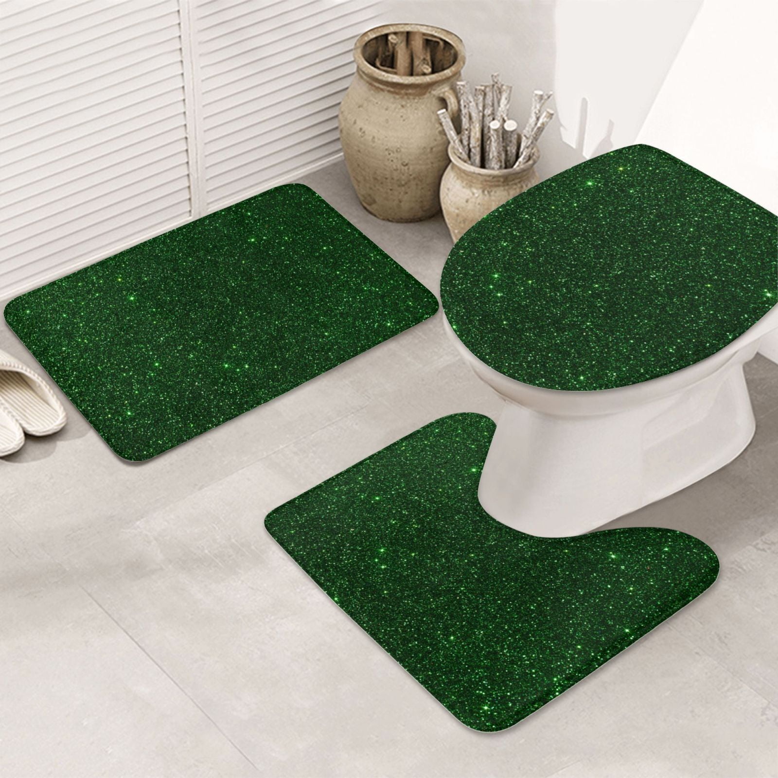 Bathroom Rugs Sets 3 Piece - Emerald Green Sparkling Non Slip Washable ...
