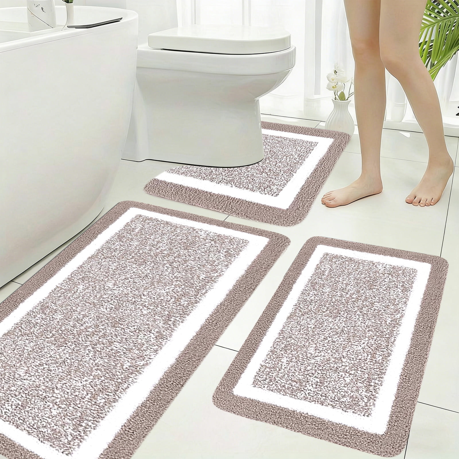 Bathroom Rugs Sets 3 Piece - Extra Large U-shaped Mat, Absorbent Fiber ...