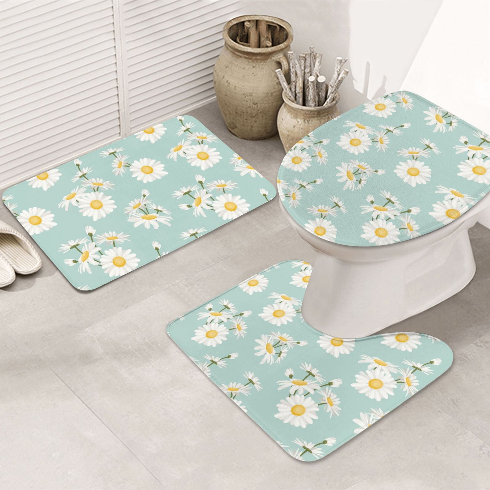 Bathroom Rugs Sets 3 Piece, Floral daisy A Bath Mats for Bathroom with ...
