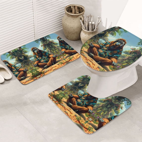 Bathroom Rugs Sets 3 Piece - Forest Meditating Gorilla Absorbent Non ...