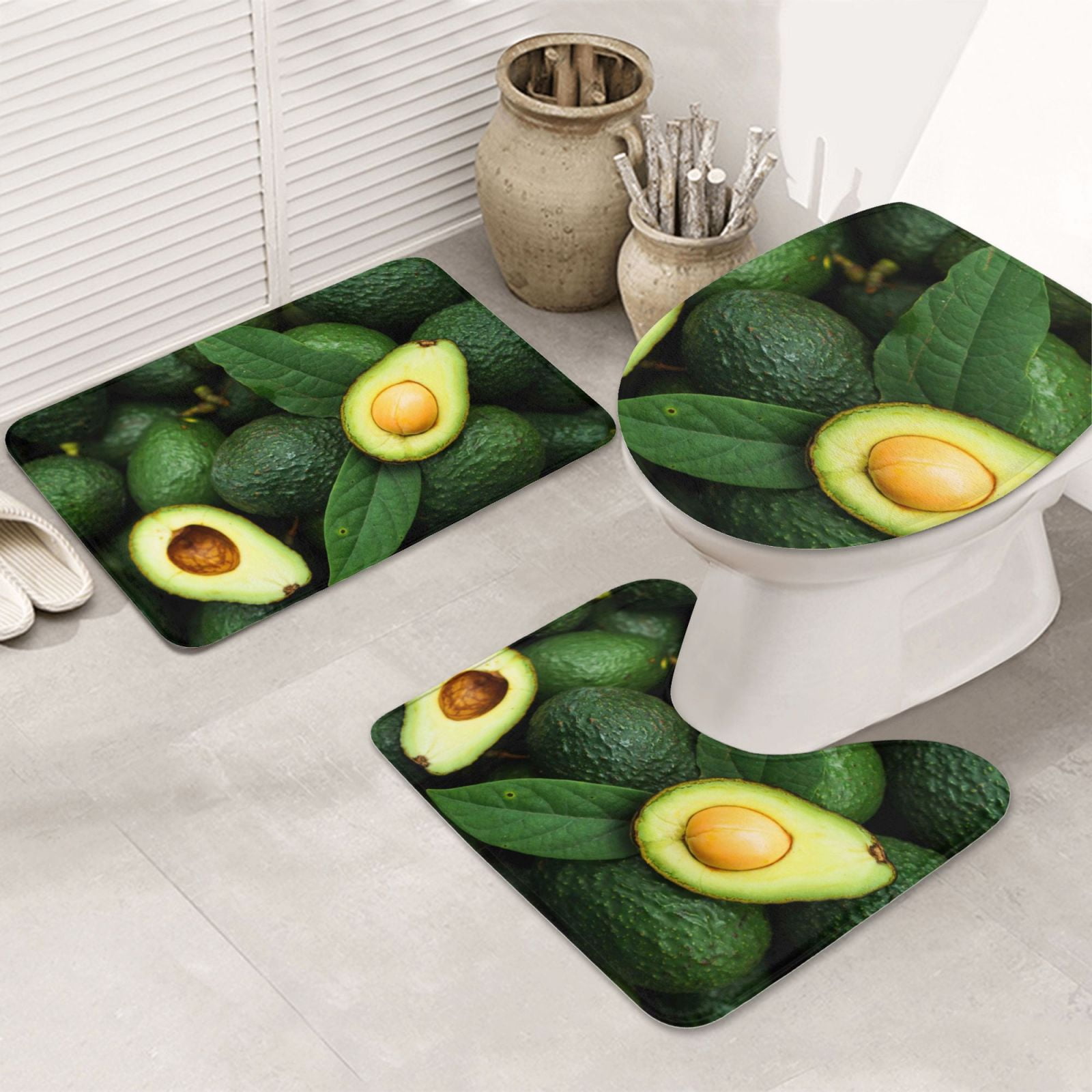 Bathroom Rugs Sets 3 Piece - Fresh Avocados Absorbent Non Slip Bath ...