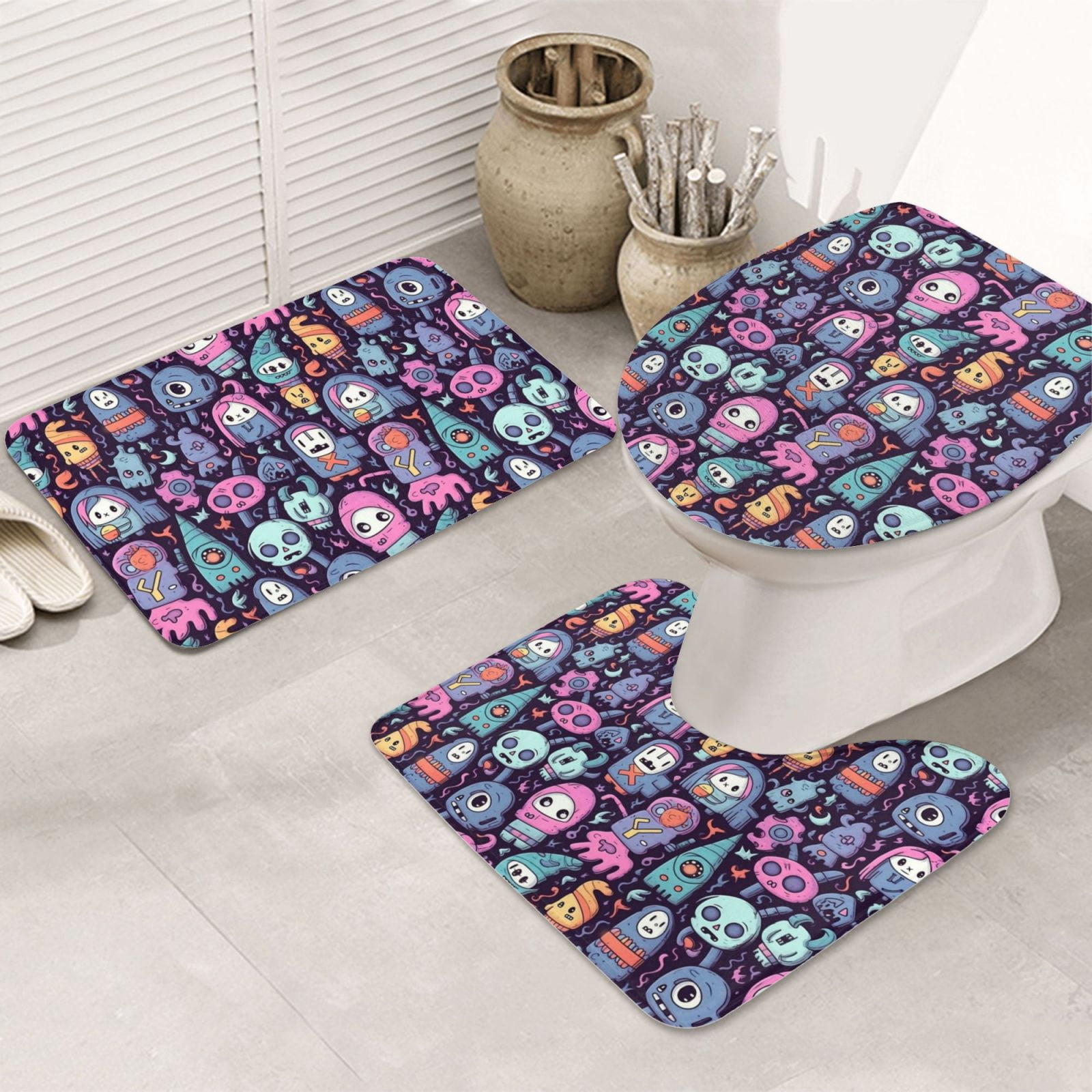 Bathroom Rugs Sets 3 Piece, Funny colorful skull ghost Bath Mats for ...