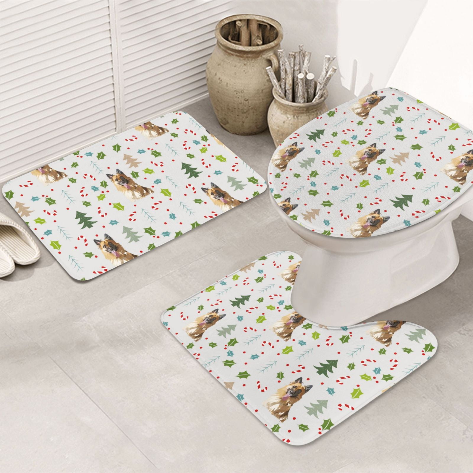 Bathroom Rugs Sets 3 Piece, German Shepherd Dog Christmas Bath Mats for ...
