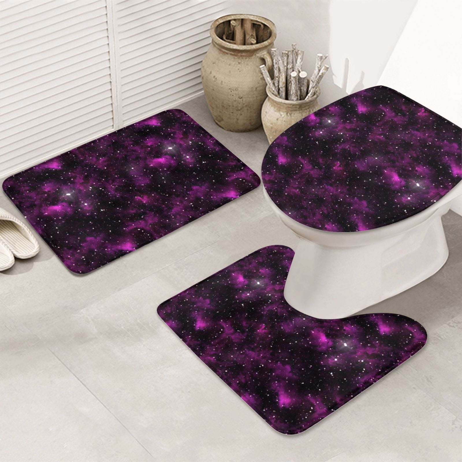 Bathroom Rugs Sets 3 Piece, Glitter starry texture purple Bath Mats for ...