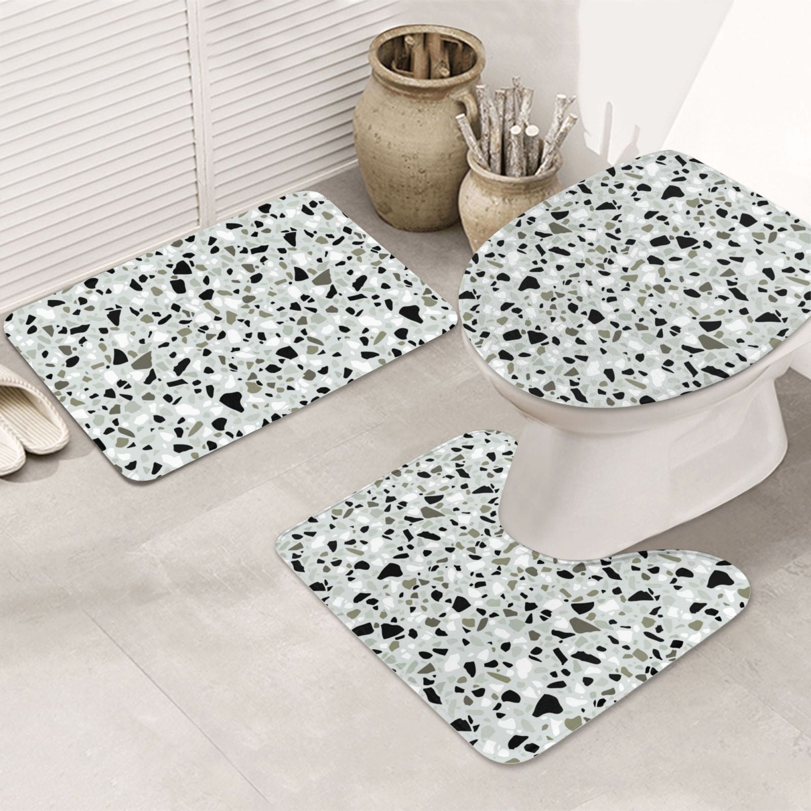 Bathroom Rugs Sets 3 Piece - Gray Marble pattern Non Slip Washable Bath ...