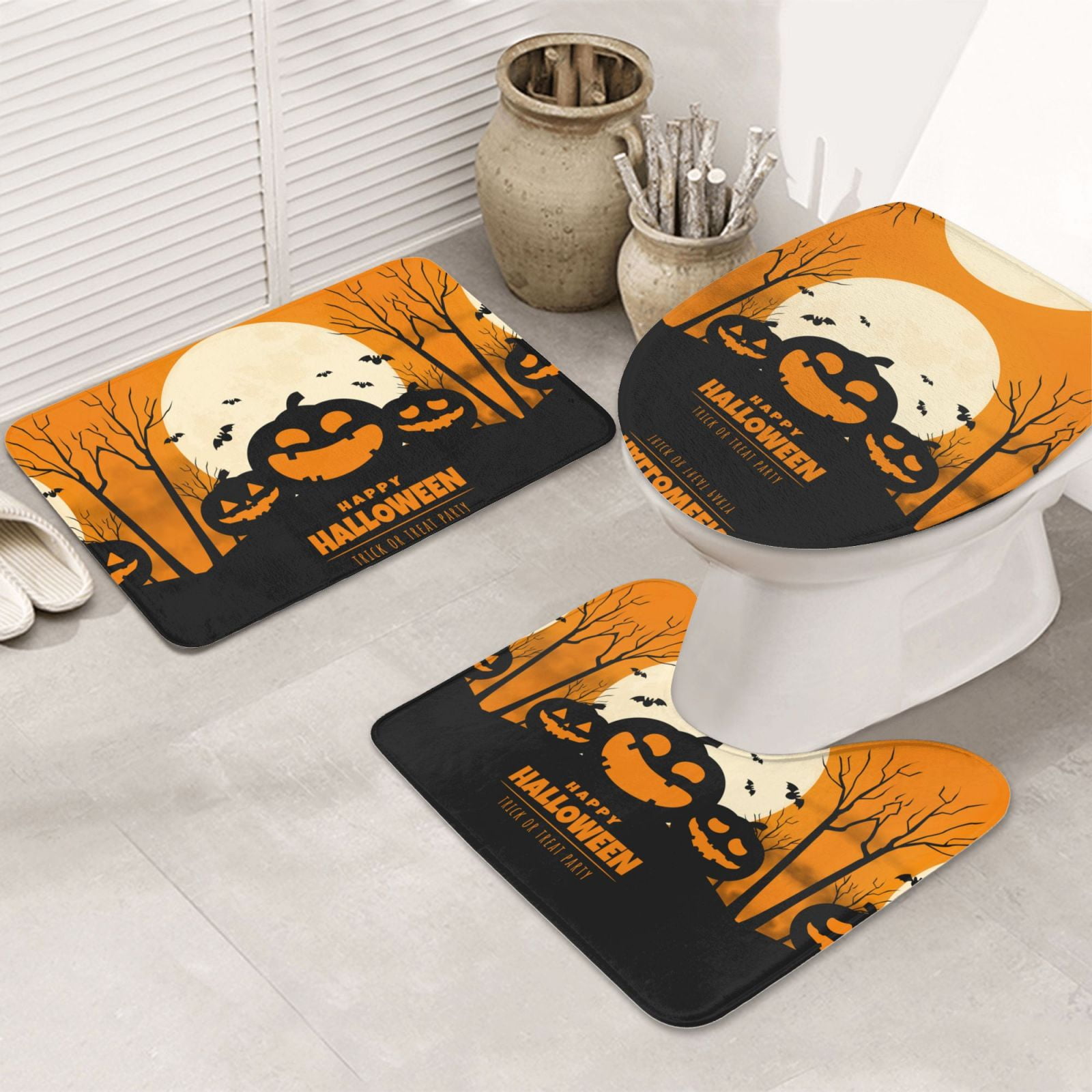 Bathroom Rugs Sets 3 Piece, Halloween Happy Pumpkin C Bath Mats for ...