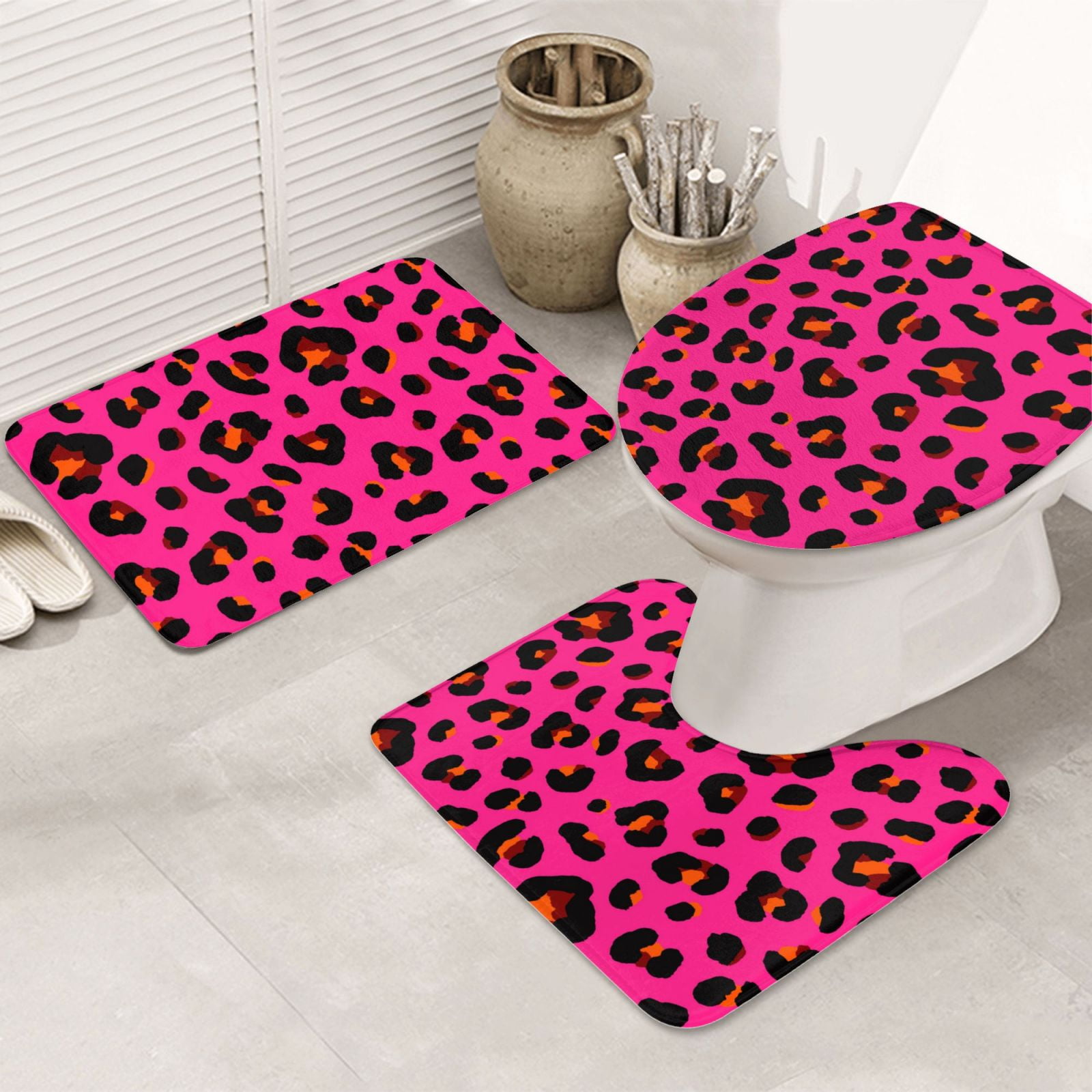 Bathroom Rugs Sets 3 Piece - Large Leopard red print Absorbent Non Slip ...