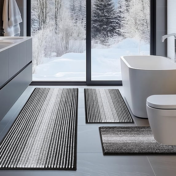 Bathroom Rugs Sets 3 Piece, Large Toilet Rugs U-Shaped Chenille Shower ...