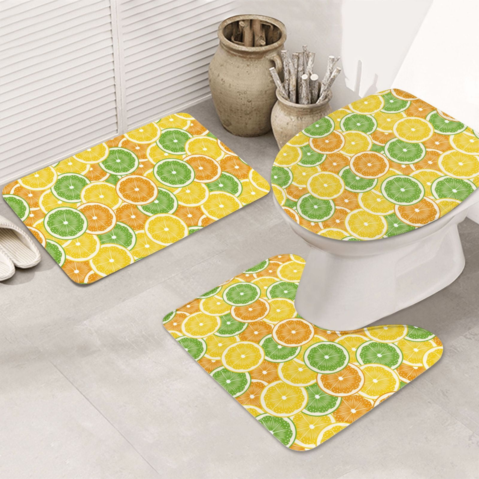 Bathroom Rugs Sets 3 Piece, Lemon colorful print Bath Mats for Bathroom ...