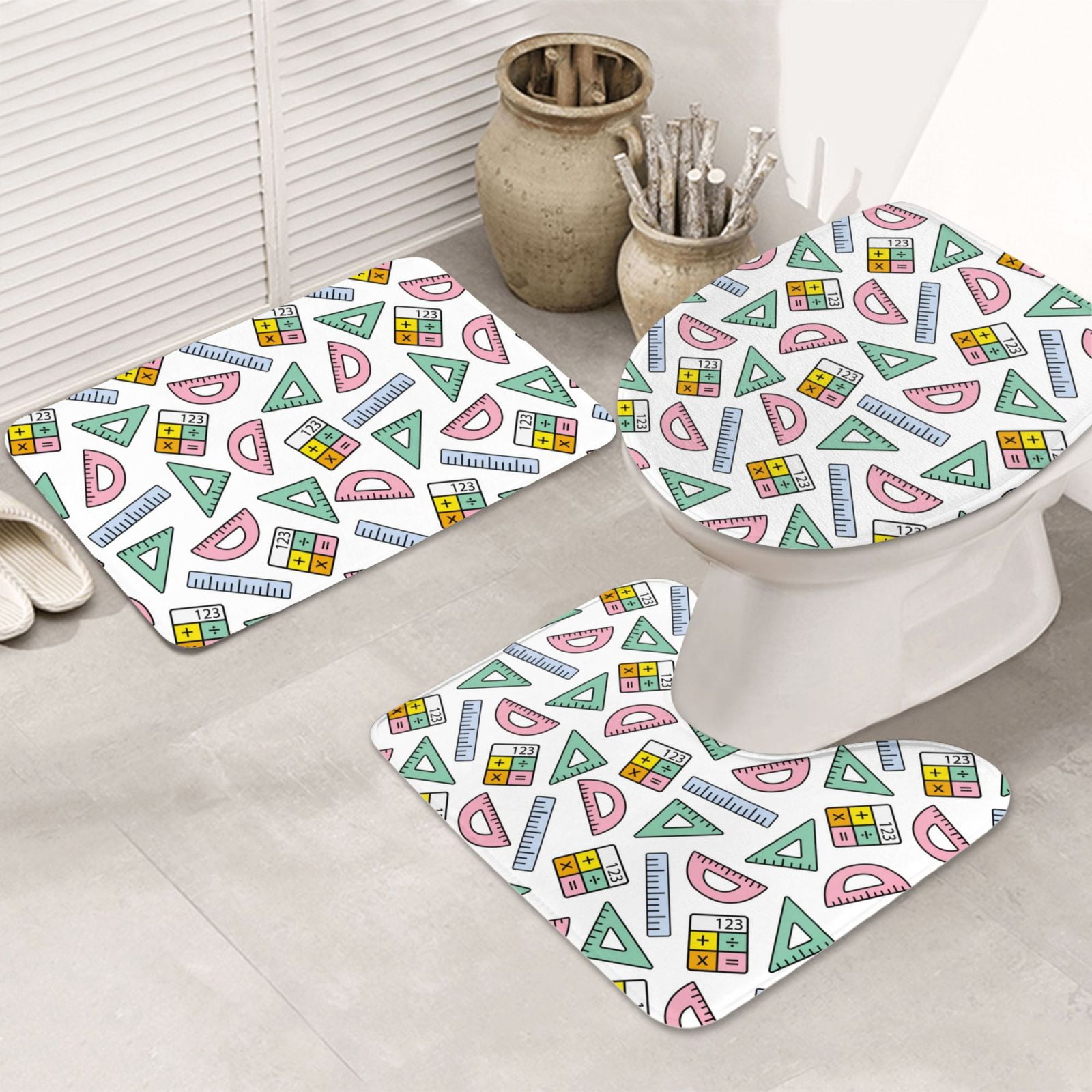 Bathroom Rugs Sets 3 Piece - Math ruler Print colorful Absorbent Non ...