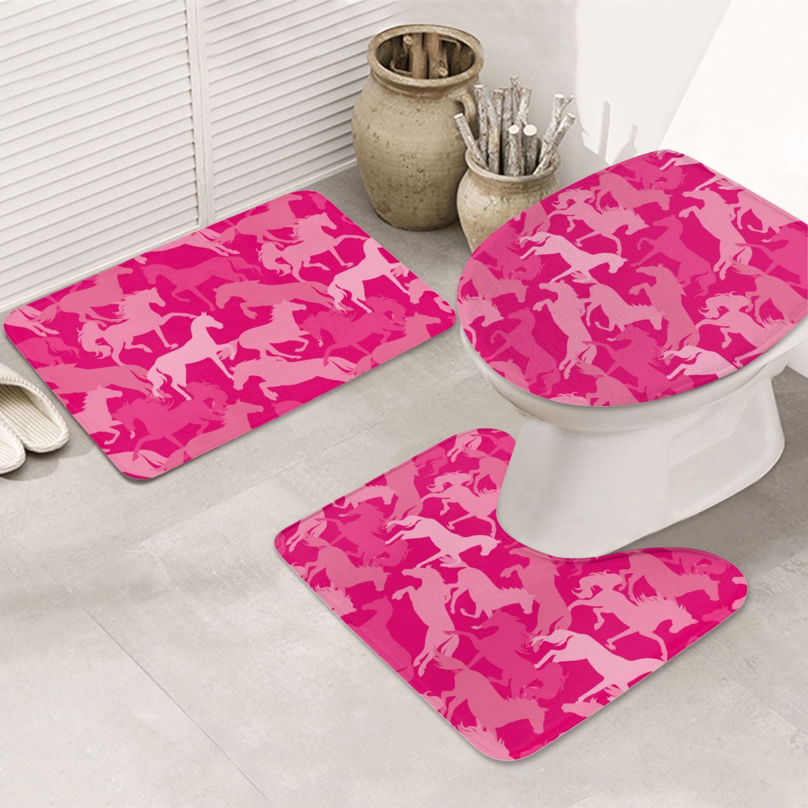 Bathroom Rugs Sets 3 Piece, Modern Minimalist Cool Horse Pink Bath Mats ...