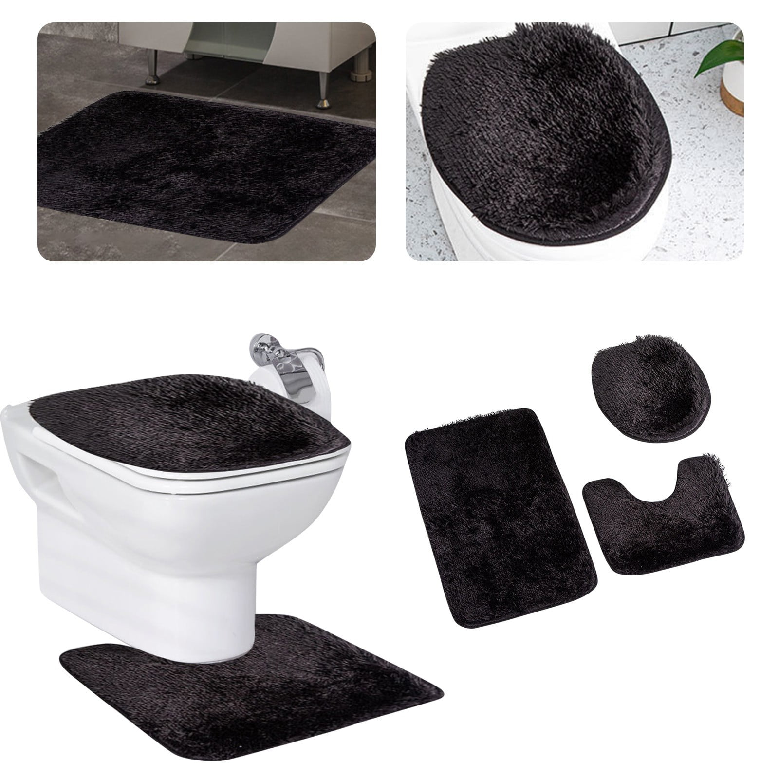 Bathroom Rugs Sets 3 Piece Non-Slip Mat Set Toilet Mat Set Bath Mats ...