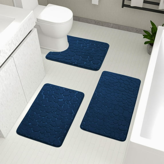 Bathroom Rugs Sets 3 Piece, Non-Slip Mat with Pebble Pattern, Memory ...