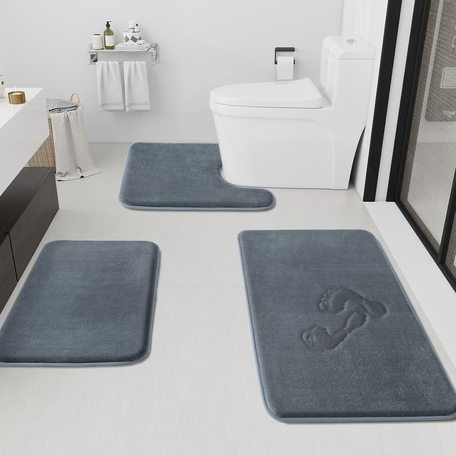 Bathroom Rugs Sets 3 Piece, Non-Slip & Quick Dry Bath Mat Set, Ultra ...