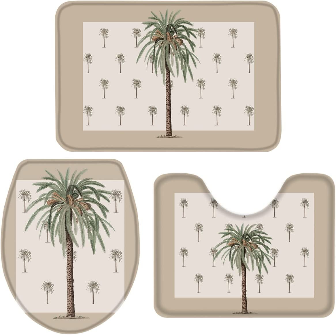 Bathroom Rugs Sets 3 Piece Non-Slip Water Absorbent Khaki Tropical ...