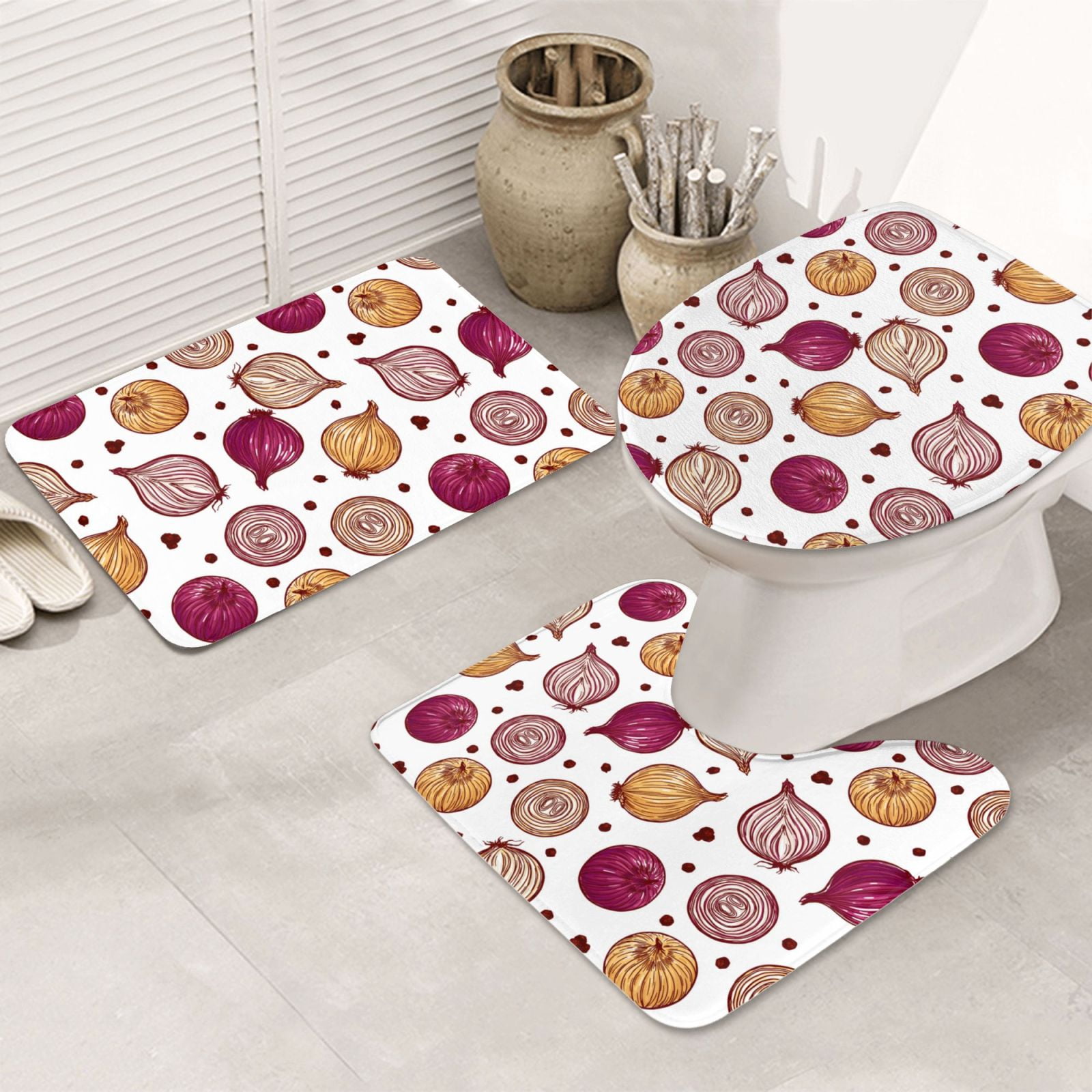 Bathroom Rugs Sets 3 Piece - Onion Pattern Abstract Absorbent Non Slip ...