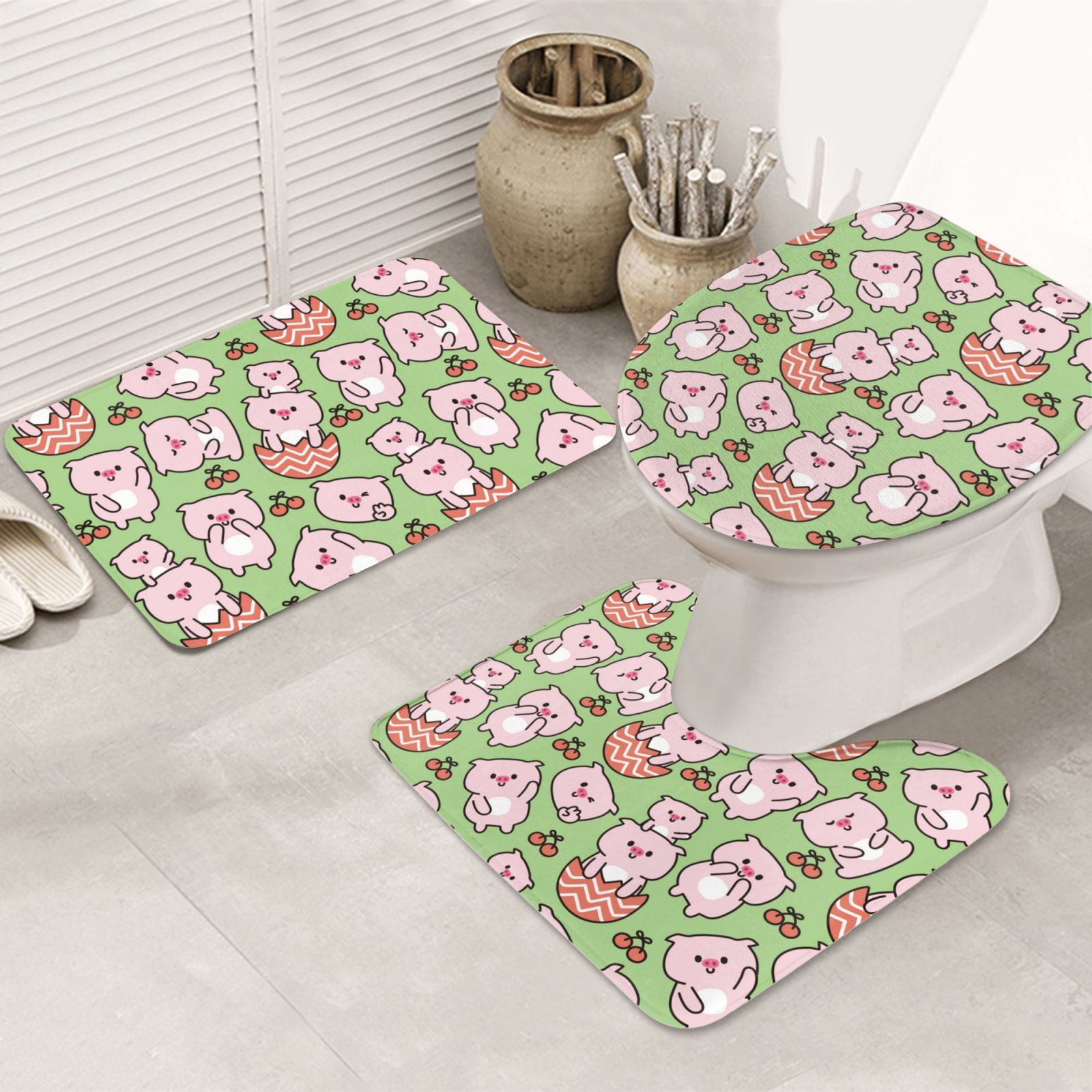 Bathroom Rugs Sets 3 Piece - Parent-Child Cute Pig Pink Absorbent Non ...