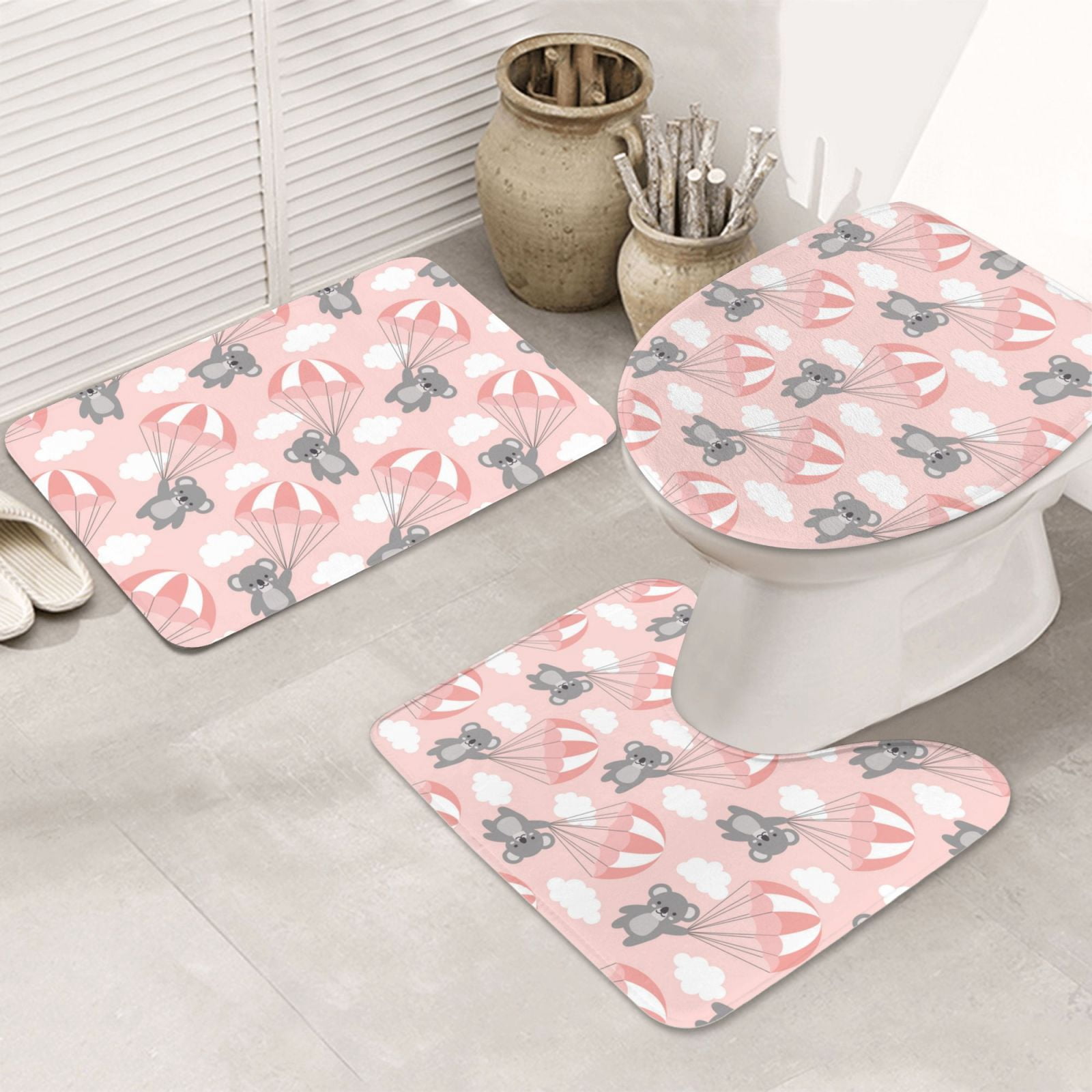 Bathroom Rugs Sets 3 Piece - Pink Parachute Gray Koala Non Slip ...