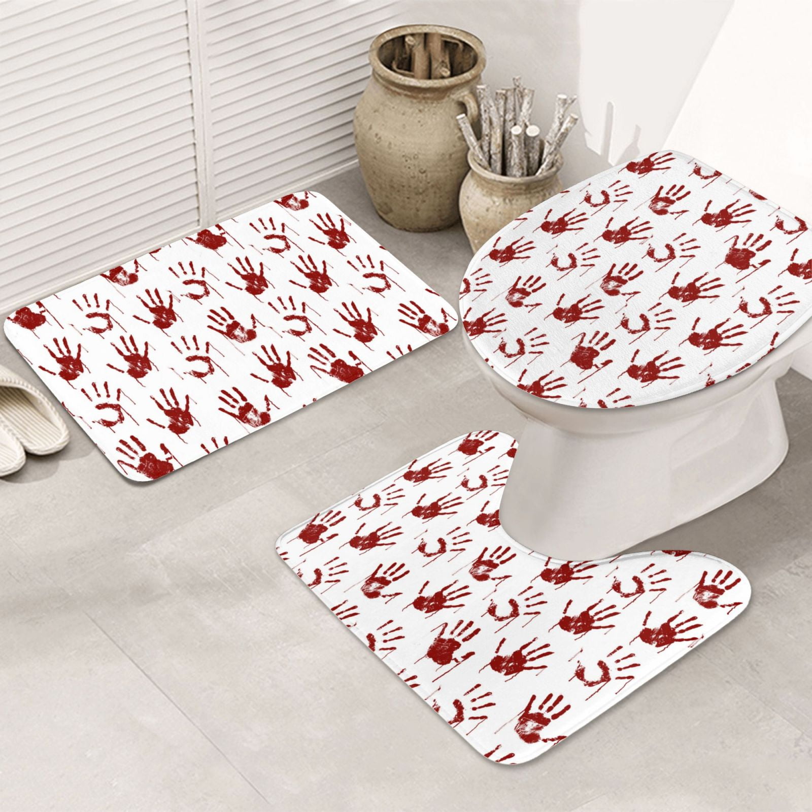 Bathroom Rugs Sets 3 Piece - Red Bloody Scary Hands2 Non Slip Washable ...