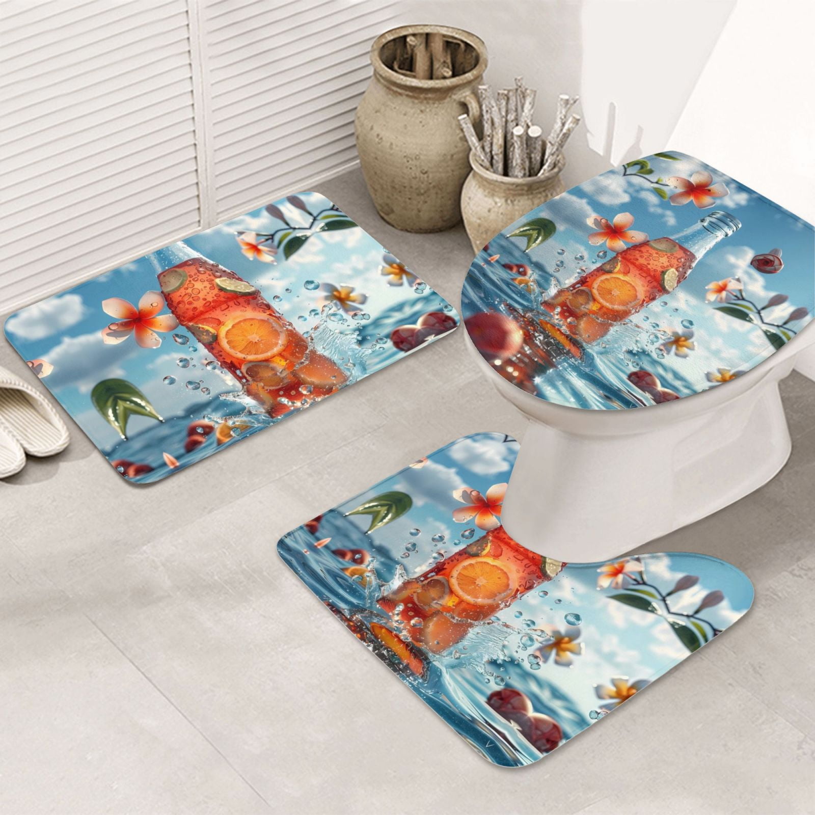 Bathroom Rugs Sets 3 Piece - Refreshing Citrus Splash Absorbent Non ...