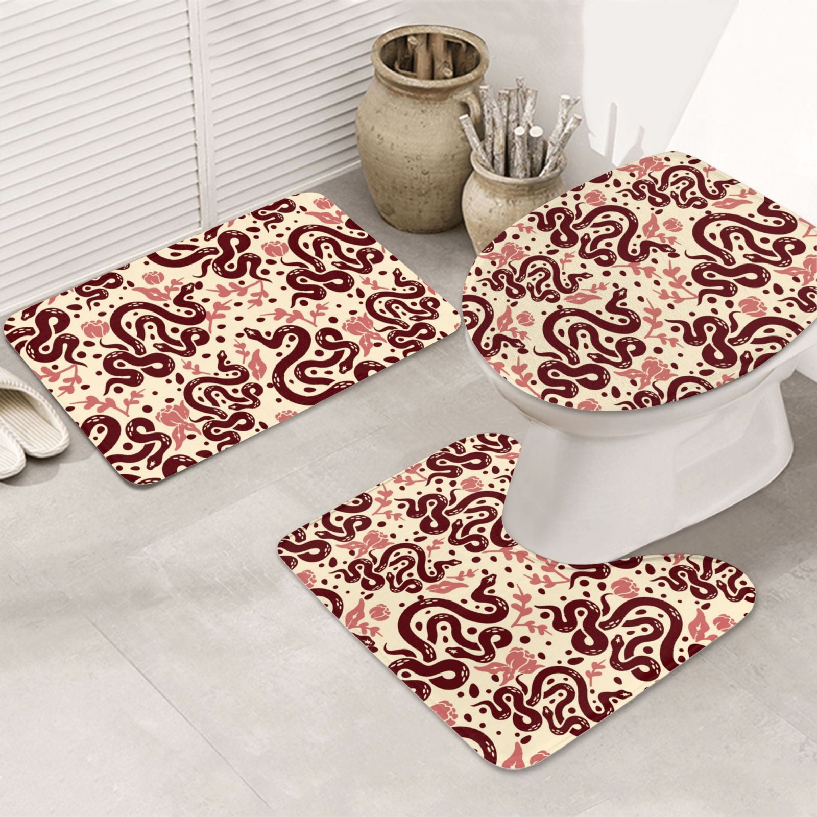 Bathroom Rugs Sets 3 Piece - Simple Cute Snake Flower Yellow Absorbent ...