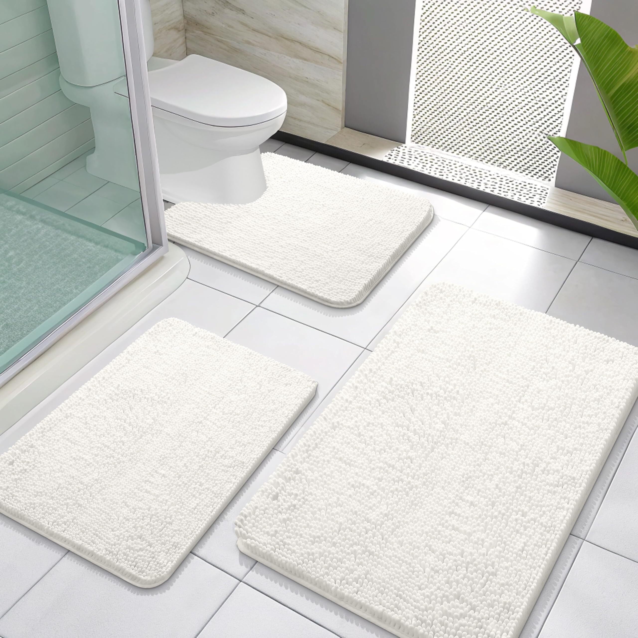 Bathroom Rugs Sets 3 Piece, Soft Absorbent Chenille Bath Mats and U ...