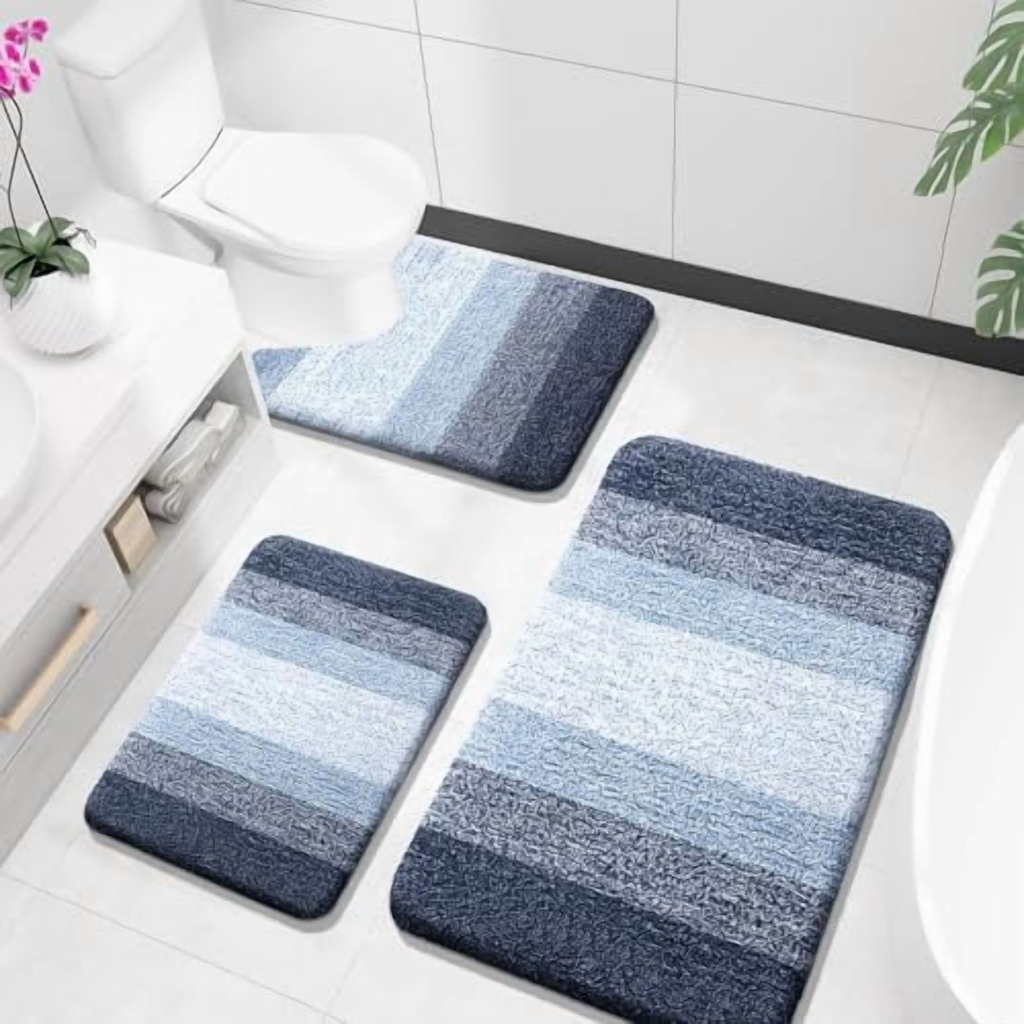 Bathroom Rugs Sets 3 Piece, Soft Absorbent Microfiber Bath Mats and U ...