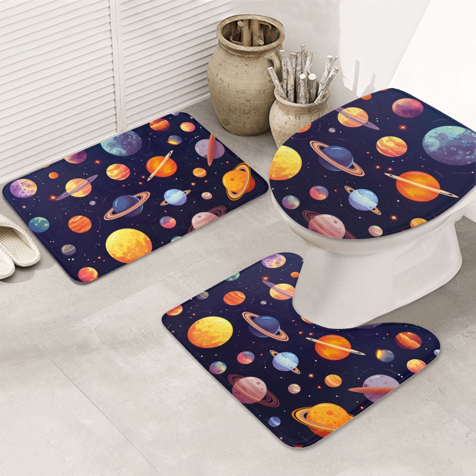 Bathroom Rugs Sets 3 Piece - Space Planet Non Slip Washable Bath Mats ...